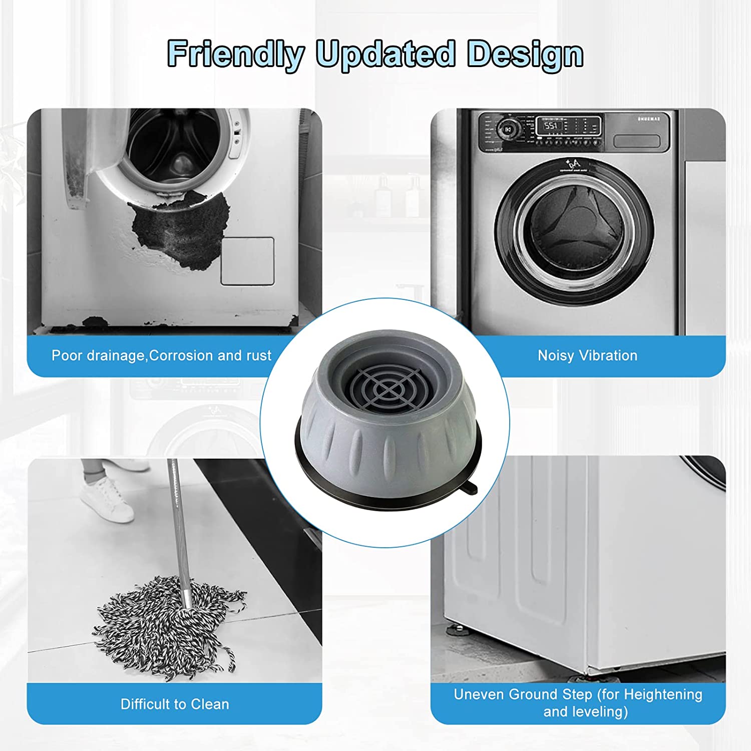 HAOLIP-Lot de 4 Patins Anti Vibration pour machine à laver Tapis Pieds ...